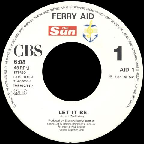 CHARITY 1987 - FERRY AID - THE ZEEBRUGGE FERRY DISASTER MARCH 6TH, 1987 - LET IT BE - CBS 650796 ...